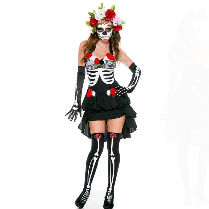 Lady ♀ Carnival Halloween Corpse Bride Skeleton Costume Mexican Day Of ...