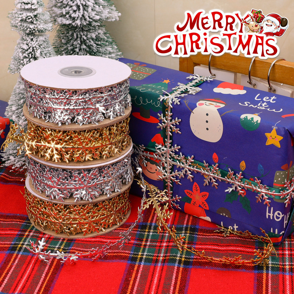 10M/Roll Christmas Luxurious Gold Glitter Snowflake Lace Trim Ribbon ...