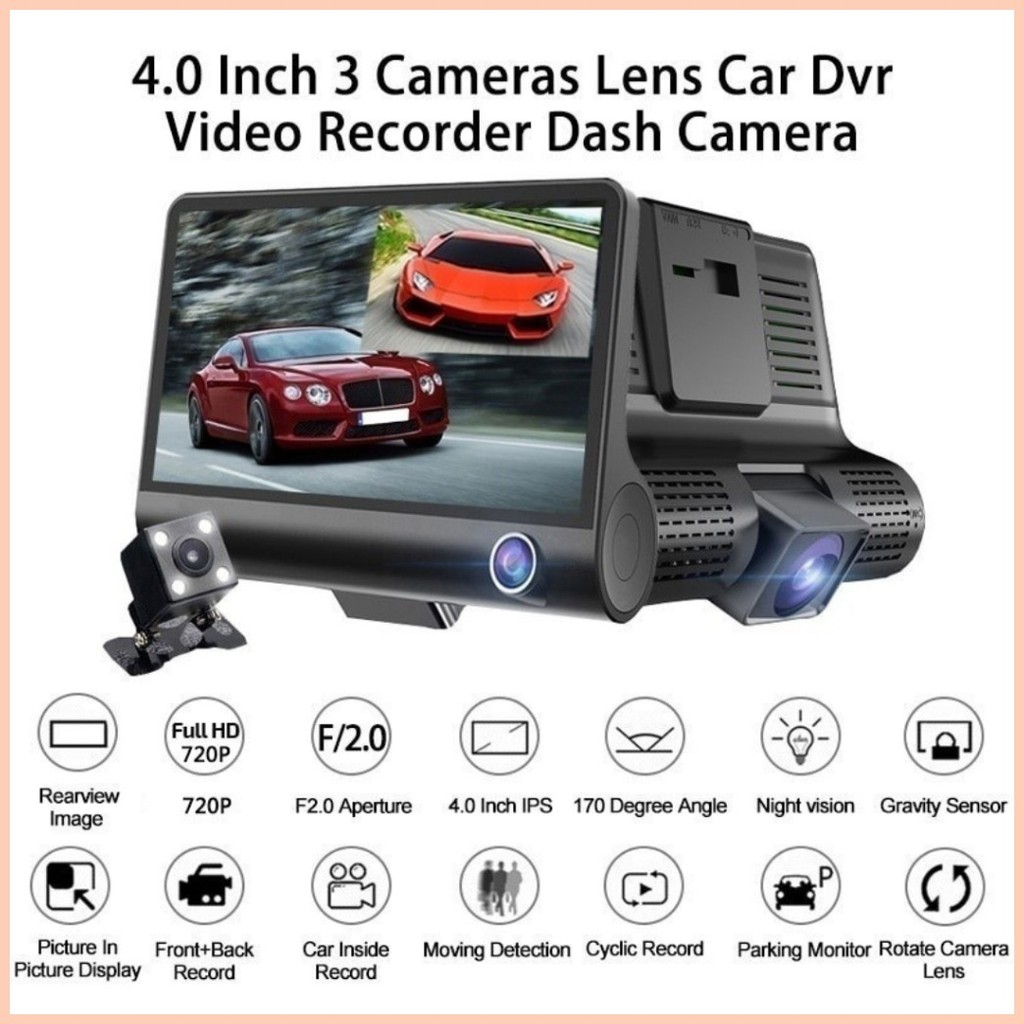 ☢ ♠ XH202 3in1 Dash Cam Car Camera DVR HD 1080P Wide Angle Cycle ...