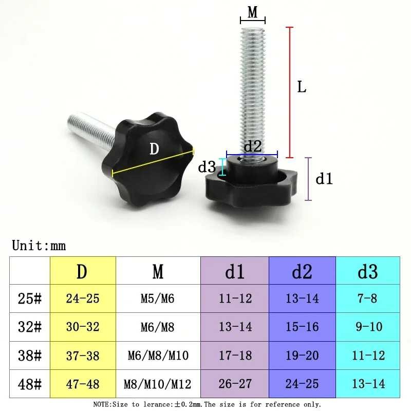 M4 M5 M6 M8 M10 M12 Hand Knob S Bolt Plastic Star Shape Head Thread ...