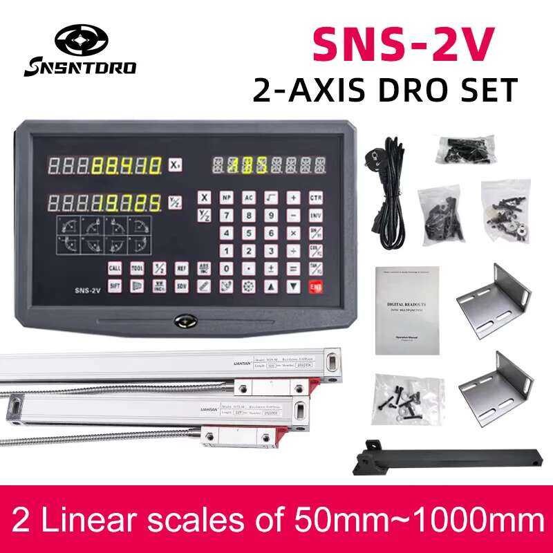 2 Sns-2V Axis DRO Digital Readout Ac110v/220V Display And 2 Pieces 0-1000Mm 5/1Um Linear Scale ...