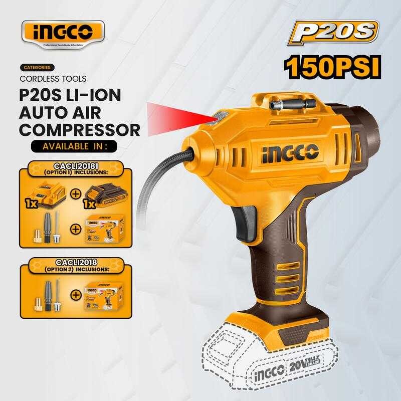Ingco P20 Series Li-Ion Cordless 20V Auto Air Compressor Cacli2018 ...