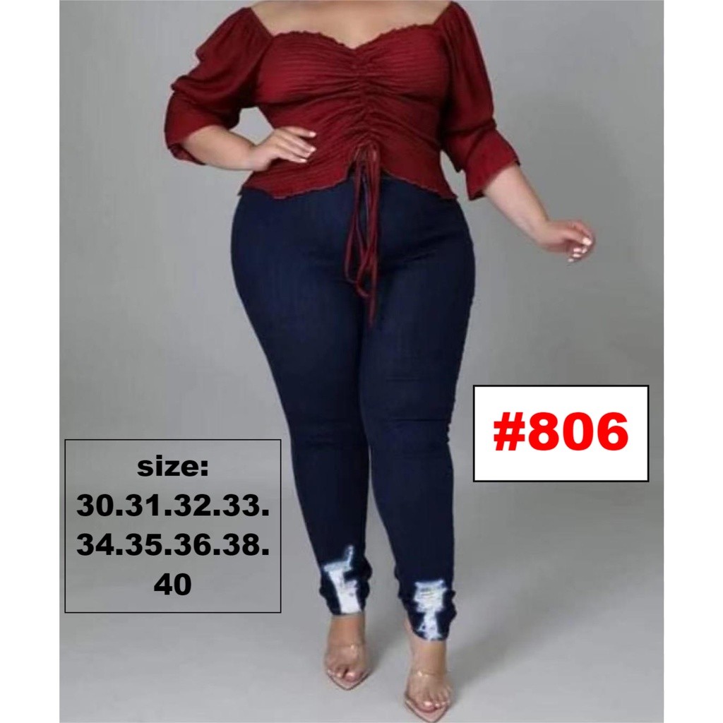 [AUGUST PANTS] #806 3BOTTONS LOCK ANKLE RIPPED DSGN. HIGH RISE PLUS ...