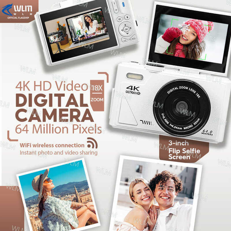 Portable 64Mp Digital Camera Card 18X Zoom And 3'' With 64Gb SD Flip ...