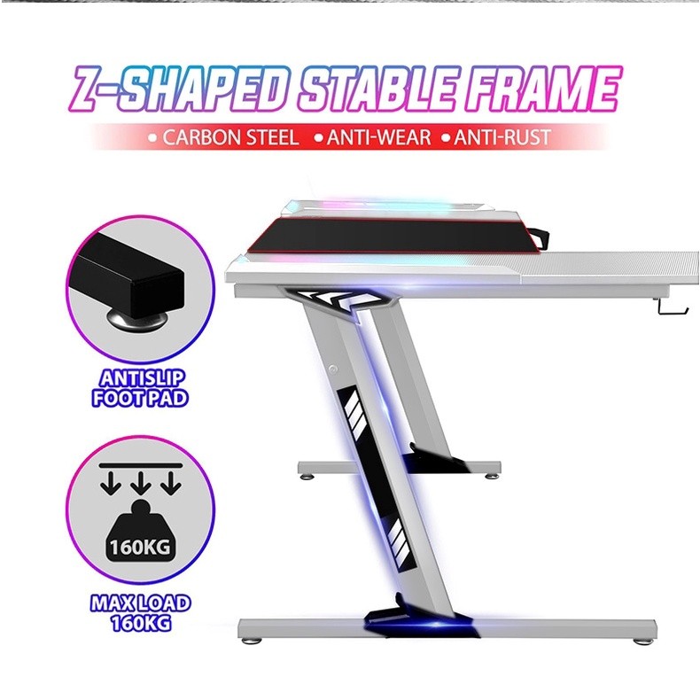 L-SHAPE White Esports Gaming Desk Computer Office Table Desktop RGB LED ...