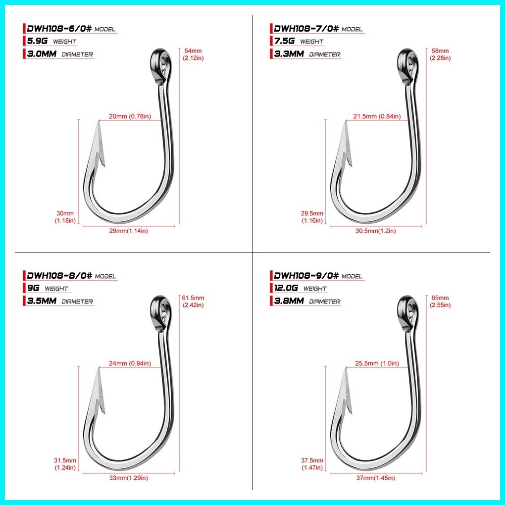 Proberos Fish Hook Set 6/0 No.-12/0no. Sea Saltwater Jigging Fishing ...
