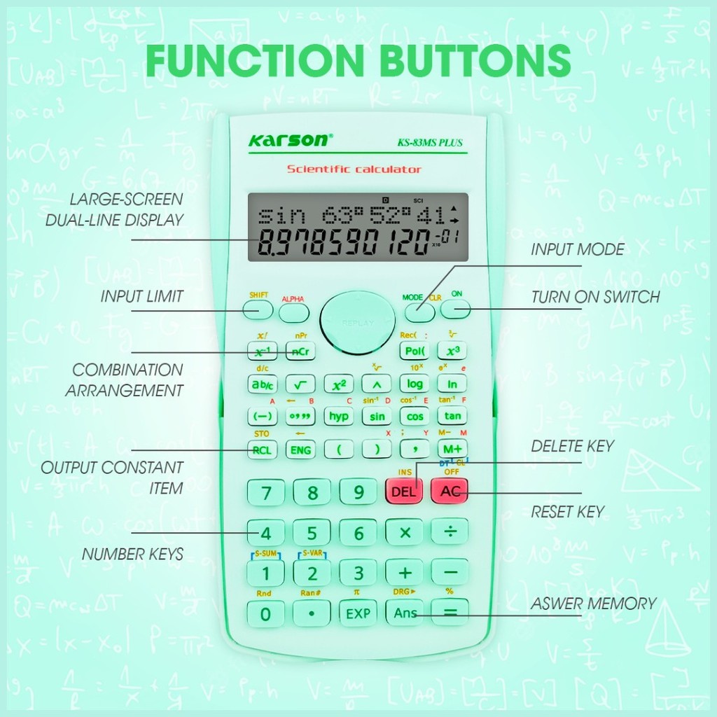 Scientific Calculator 2 Line Display Colorful Portable 240 Function ...
