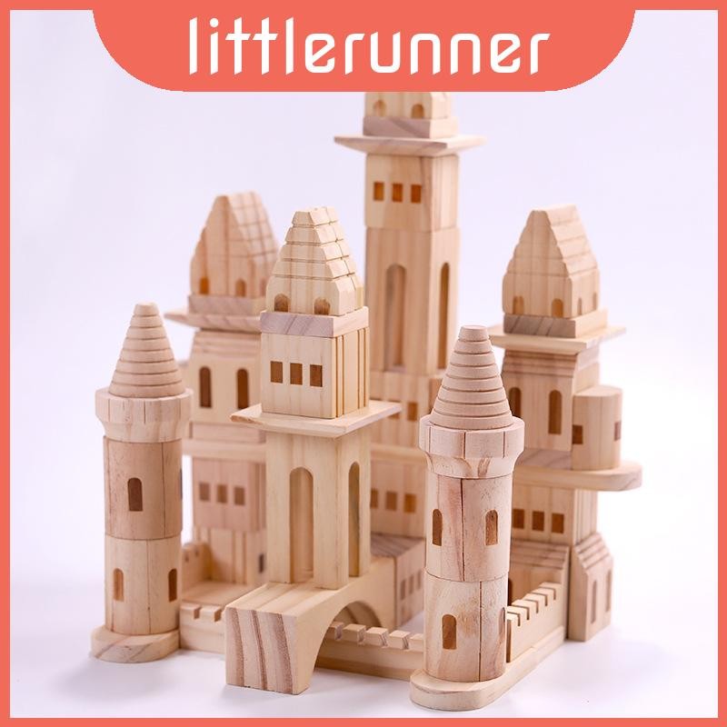 Building Castle Wooden Blocks Kids Learning Toy With Natural Finish And ...