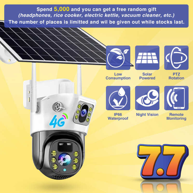 V380 Pro Cctv 4G/Wifi 8MP Sim Card Solar CCTV Wireless Cctv, 360 ...