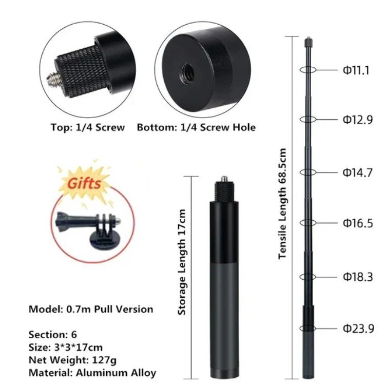 Carbon Fibre Invisible Selfie Stick for Insta360 Ace Pro X3 GO3 DJI ...