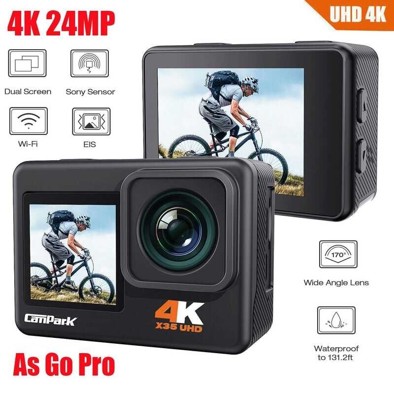 Action 4K Sports Camera Dual Screen 24Mp 30Fps Wifi 40M Waterproof ...