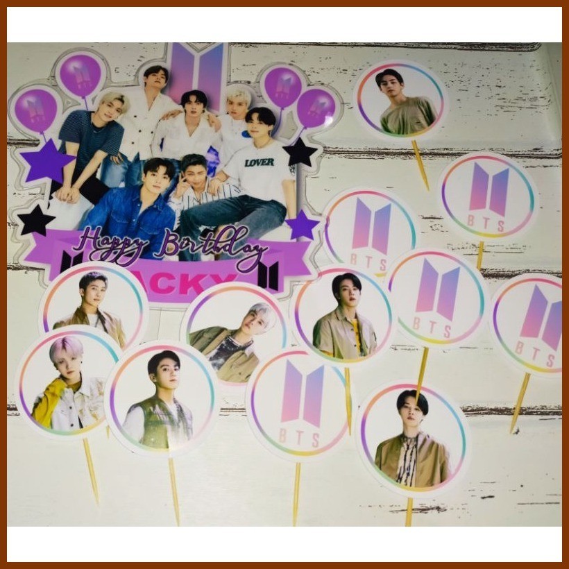 BTS Laminated Cake Topper + 12 pcs Cupcake Toppers Set | Shopee Philippines