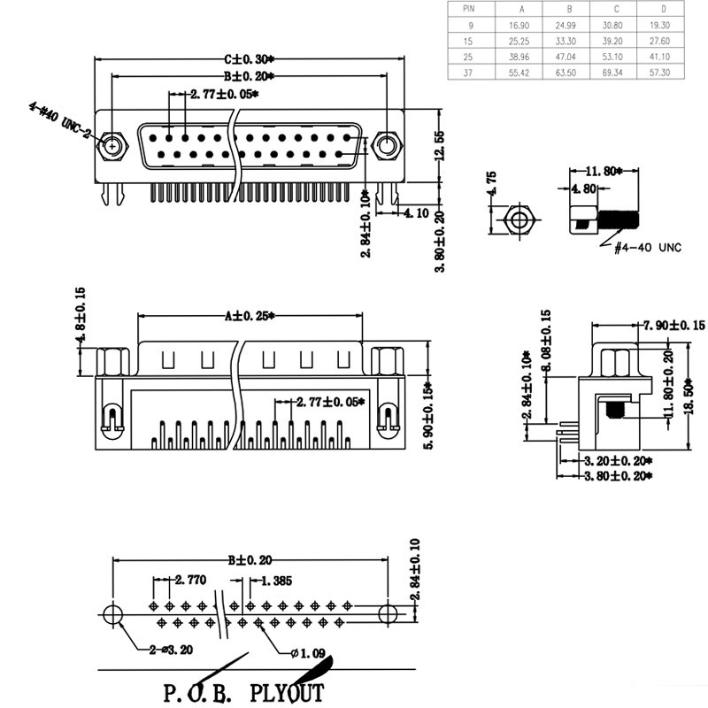 2Pcs DR9 DR15 DR25 DR37 RS232 Connector 90 Degree DIP Male Female Plug ...