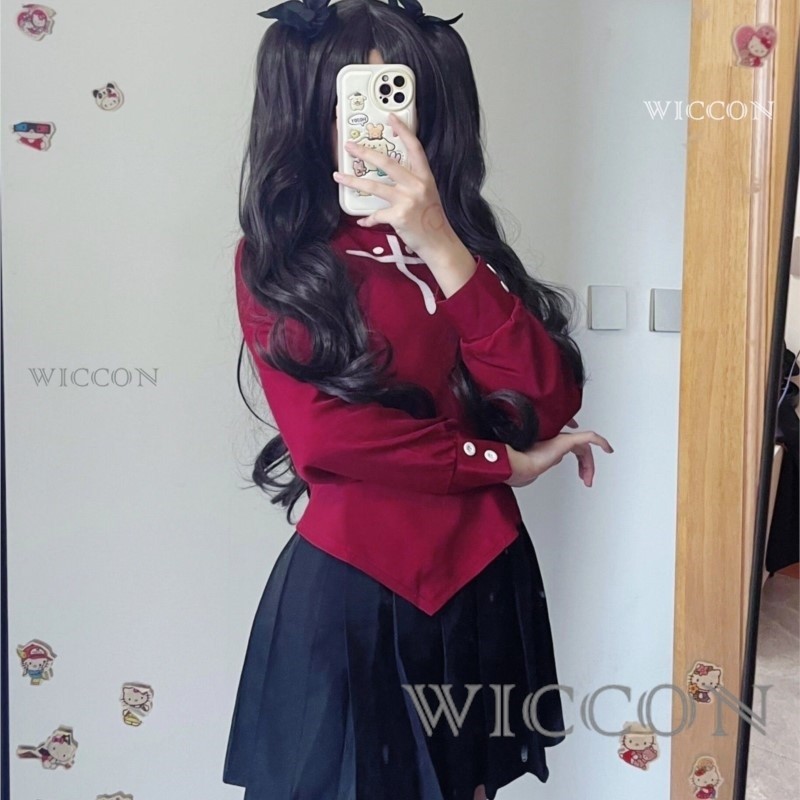 Fate Stay Night Tohsaka Rin Cosplay Costume Long Wig Red Black Skirt ...