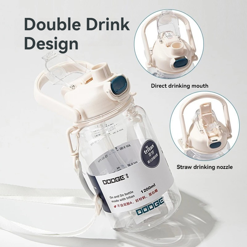 Dual Drink 1.5L/2L Dodge Tritan Water Bottle With Straw & Handle Sport Plastic BPA Free Bekas ...