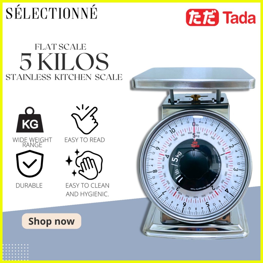 [TADA] TIMBANGAN 5 KILOS Stainless Kitchen Flat Top Scale 11 pounds lbs ...