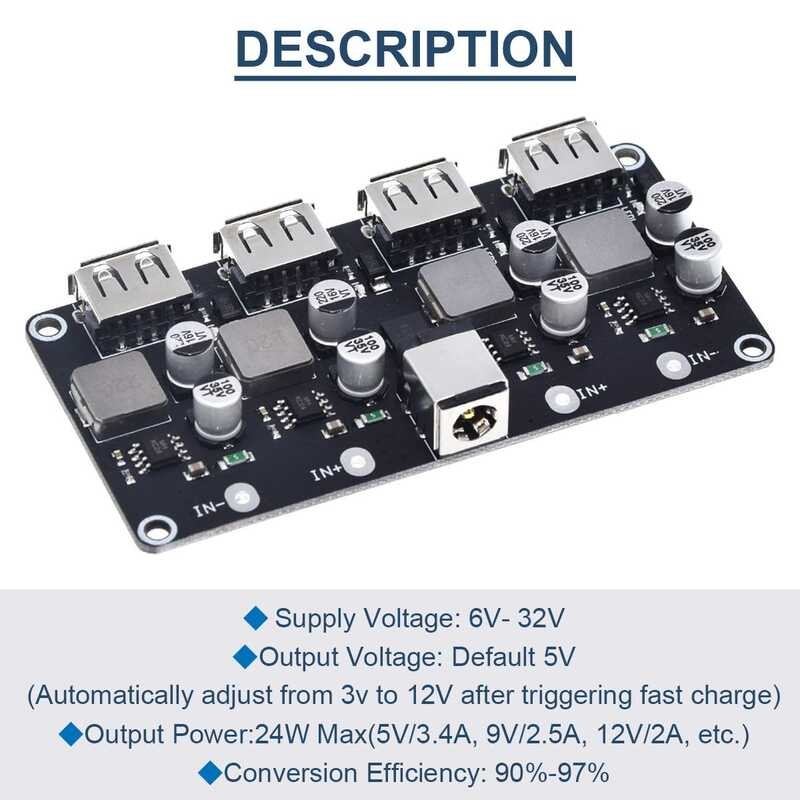 6-32V 9V DAOKAI 12V 24V to 5V Fast Charging Module 4 Port QC3.0 QC2.0 ...