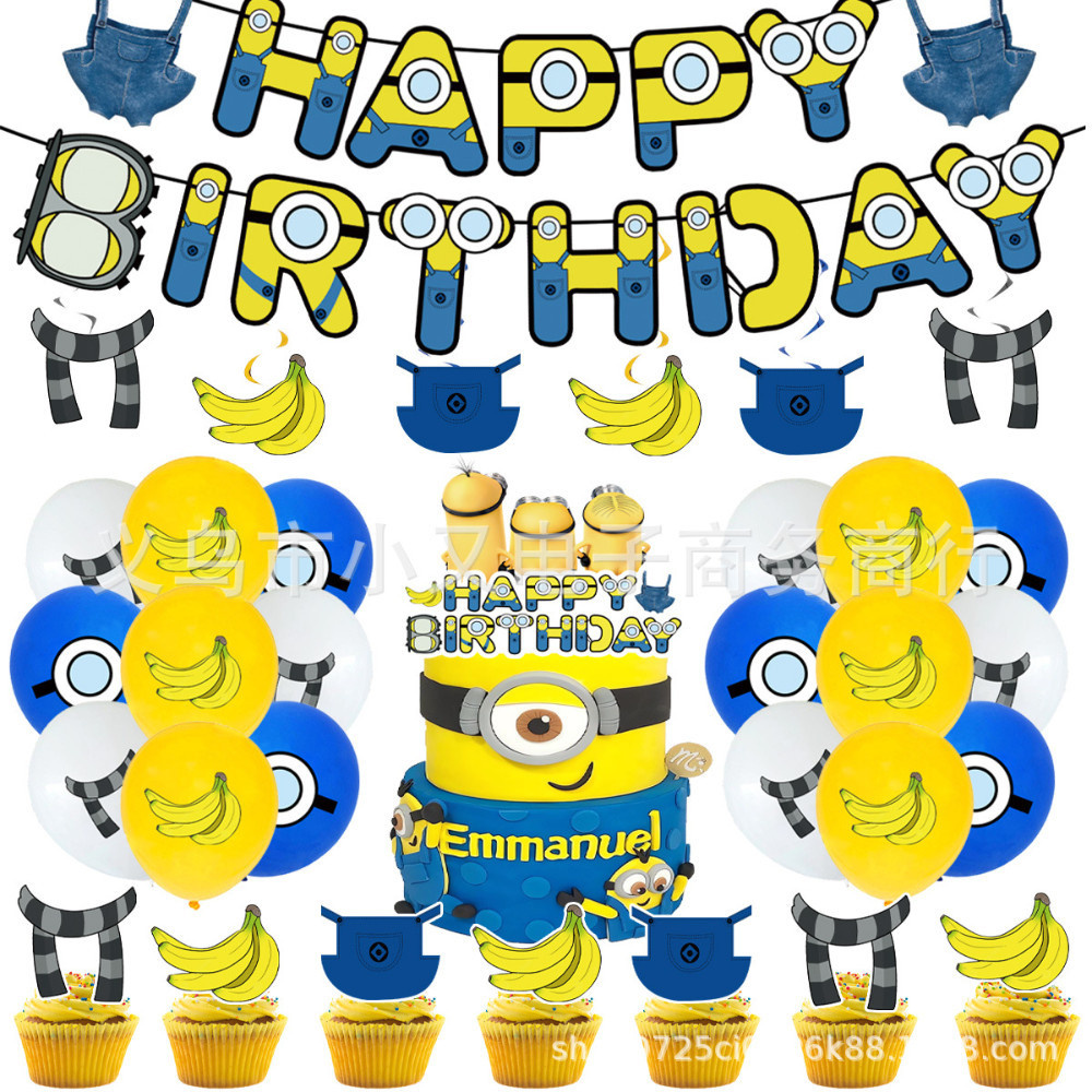 Minions Birthday party, banquet, cartoon character flag, background ...