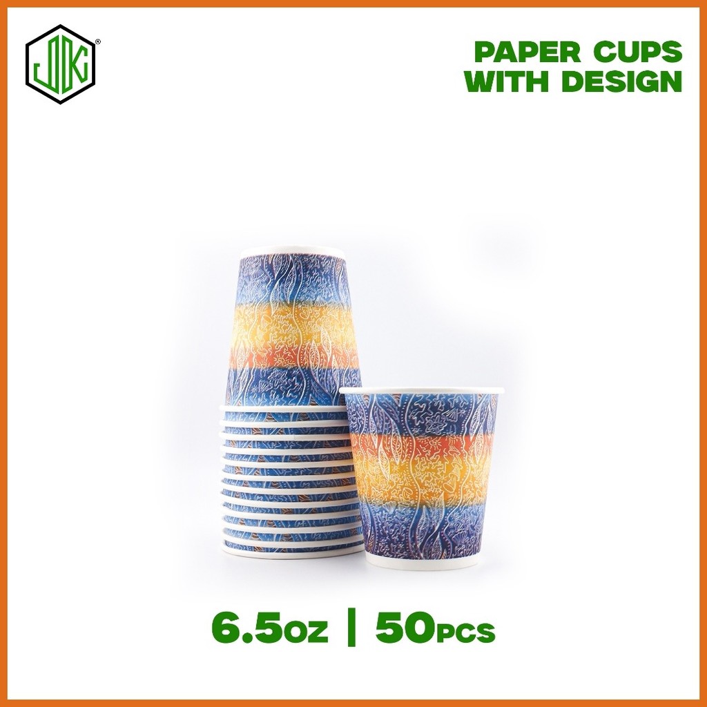 JKM 50pcs Paper Cups With Printed Design 5oz 6.5oz 8oz 10oz 12oz 16oz ...