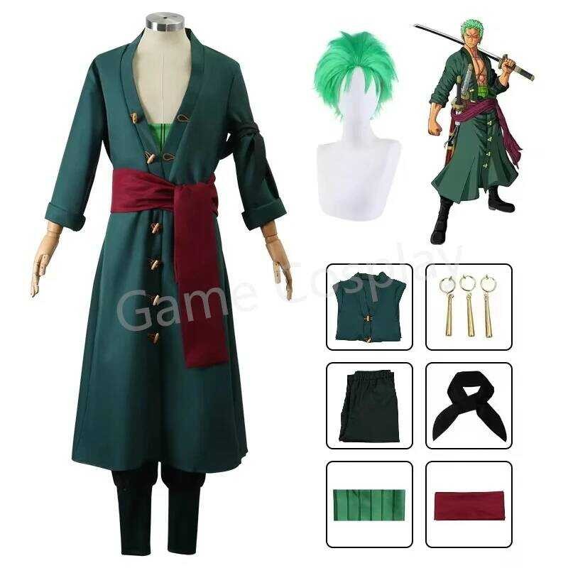 Xj Roronoa Zoro Cosplay Anime Figures Costume Uniform Green Coat Pants ...