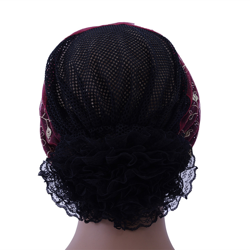 Lace Embroidered Headband Turban for Women Muslim Hijab Headscarf Cover ...