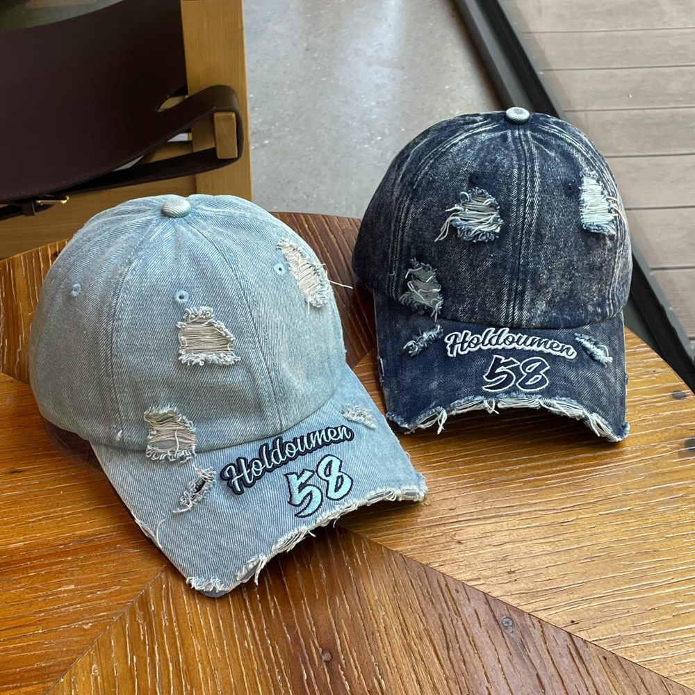 Distressed Ripped Letter Embroidered Baseball Cap Casual Curved Brim ...