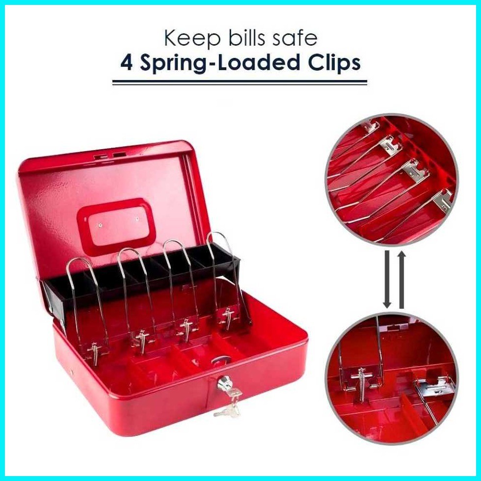 Money Cash Drawer Box with Lock Portable Money Safe Box Lock Metal ...