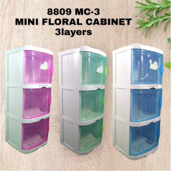 FLORAL 3-LAYER DISH RACK CABINET / FOOD STORAGE ORGANIZER DRAIN PLATE ...