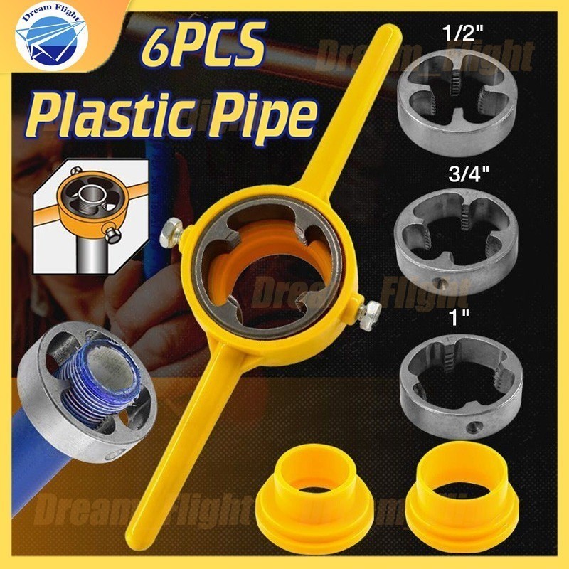 6PCS Plastic Pipe Thread Die Kit PVC/NPT Thread Maker 1/2" 3/4" 1 ...