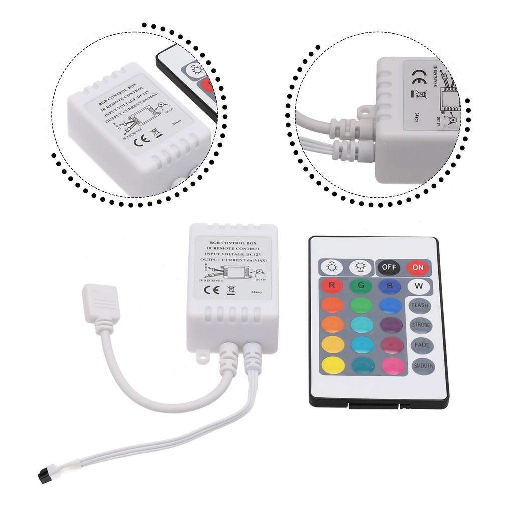[GTH] LED Strip Light RGB Control Box + 24 keys IR Remote Controller ...