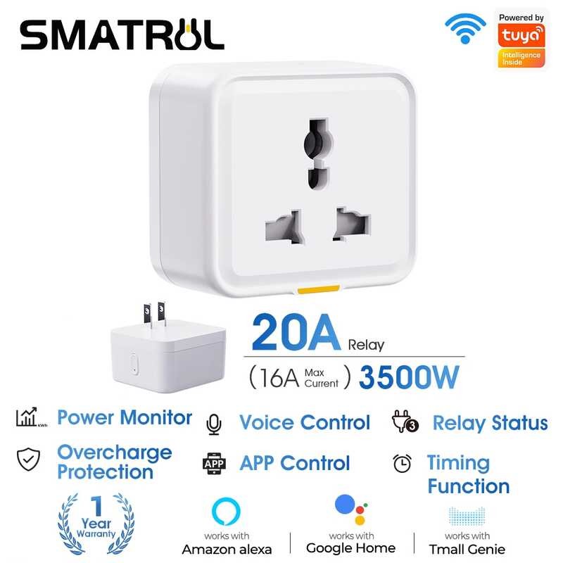 SMATRUL Tuya Wifi Smart Socket 3500W Aircon Plug With Power Energy ...