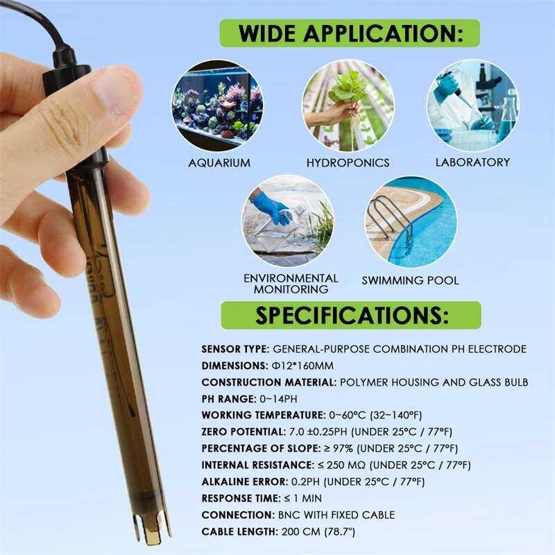 Electrode Pool PH Connector Probe For Hydroponics Aquarium Water Tester ...