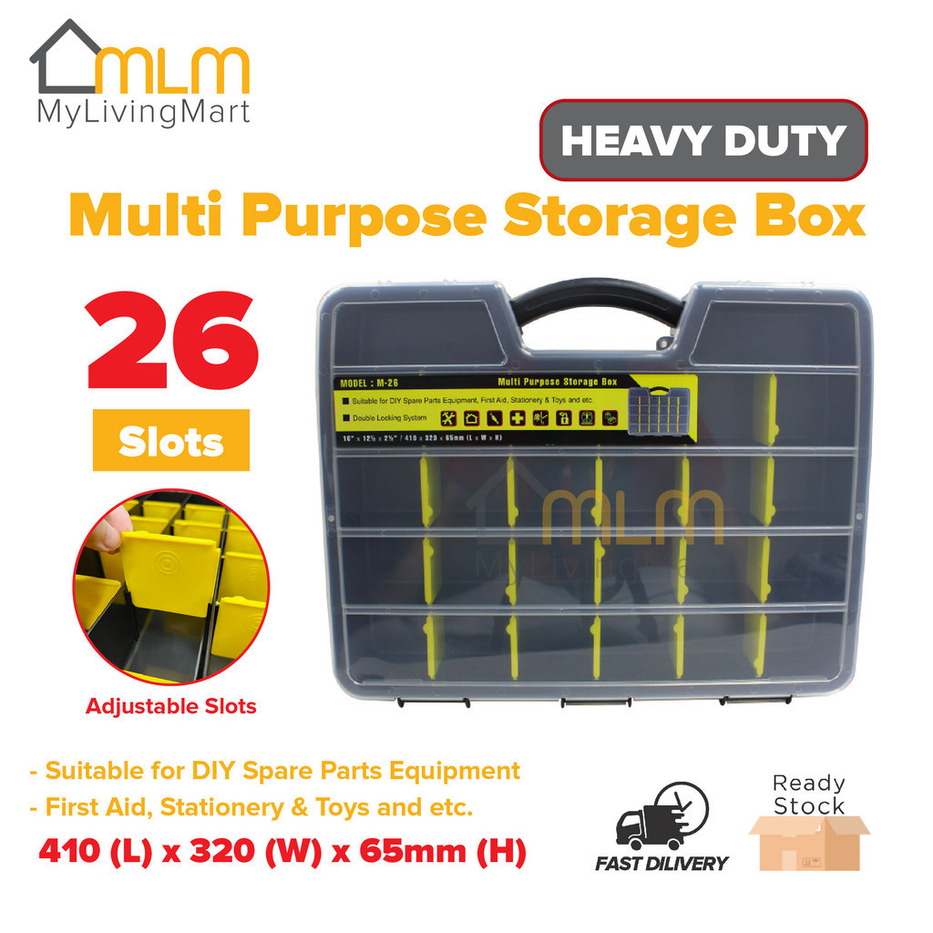 AMAN 26 Slots Heavy Duty Hard Plastic Adjustable Tool Box Hand Storage ...
