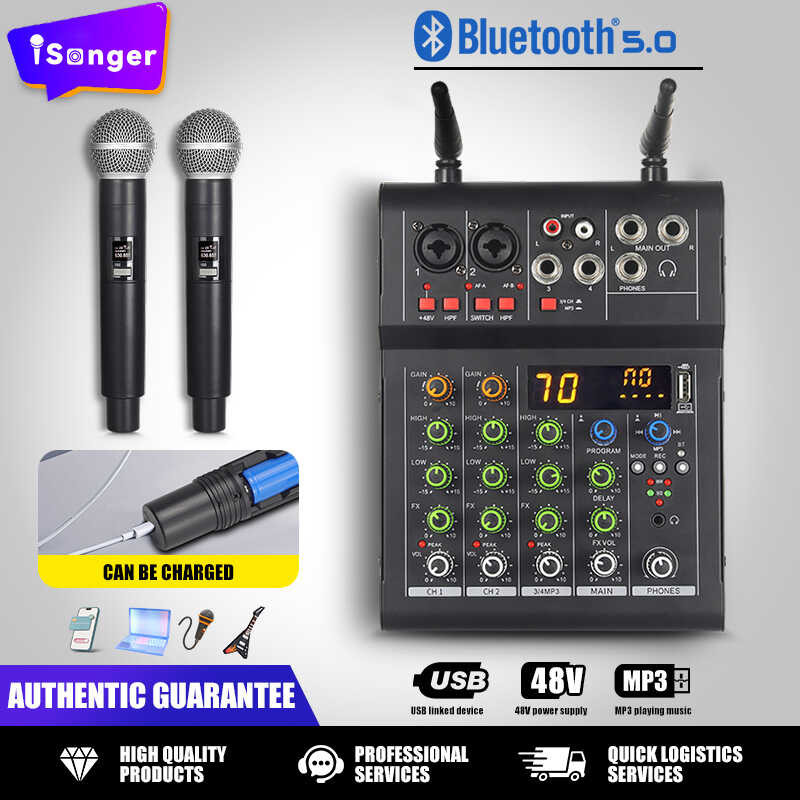Professional audio wireless dual microphone USB 48V mixer, 4-channel ...