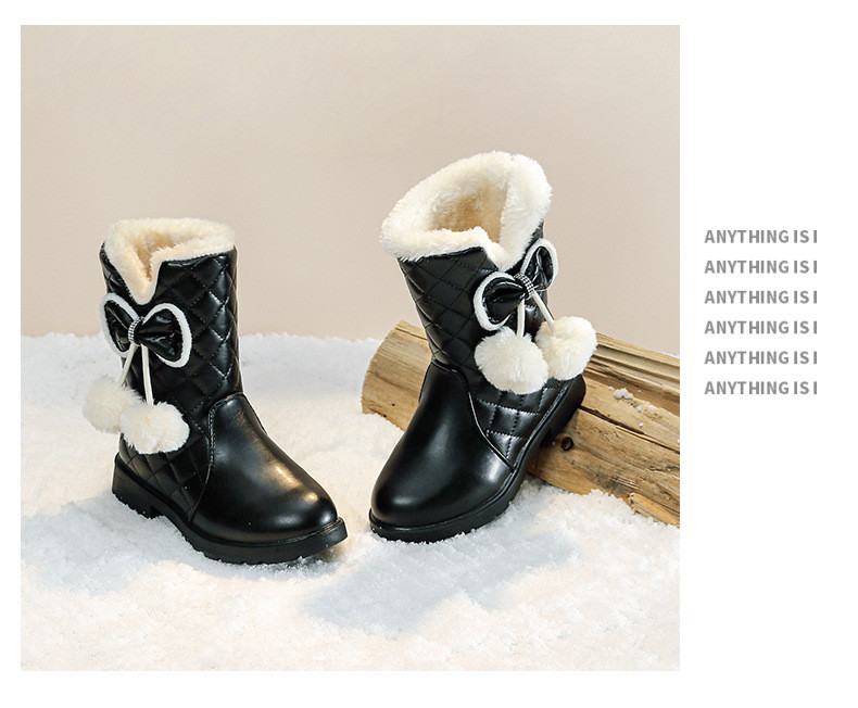 Girls Snow Boots with Bow Kids Warm Boots with Fur Plush 2024 Winter ...