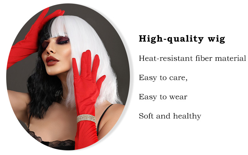 Halloween Cosplay Wig Synthetic Hair Wig Black with White Natural Bob ...