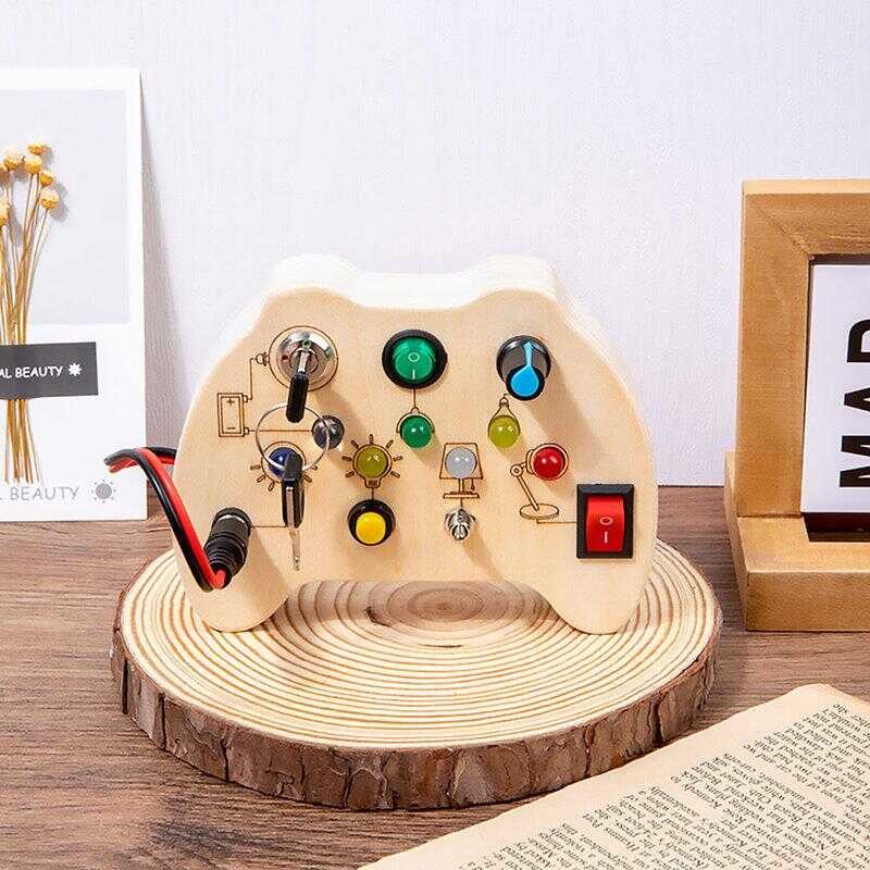 Wooden Montessori Sensory Toys With Up Buttons LED Light Switch Busy ...