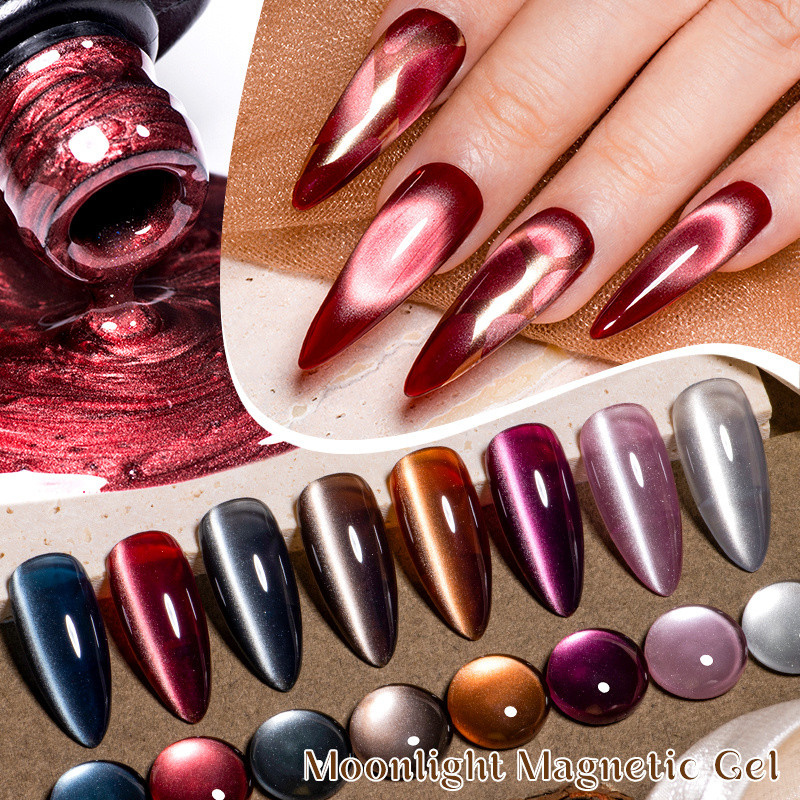 MEET ACROSS Moonlight Cat Eye Gel Nail Polish Sparkly Glass Bead Effect Magnetic Soak Off UV Gel ...