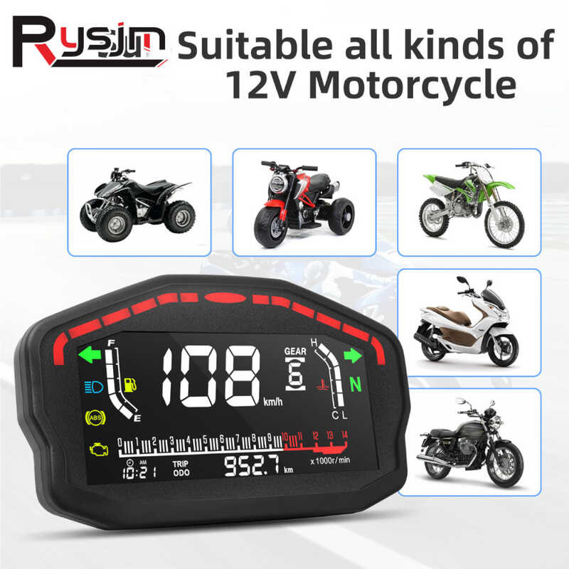 Universal Speedometer Digital Odometer RPM Motorcycle Meter LCD Display ...