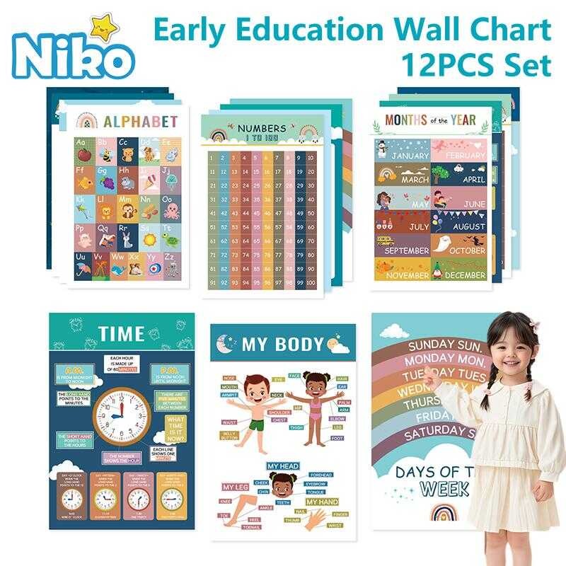 NIKO 12Pcs For Kids Toddlers Learning Number Letter Color Alphabet ...