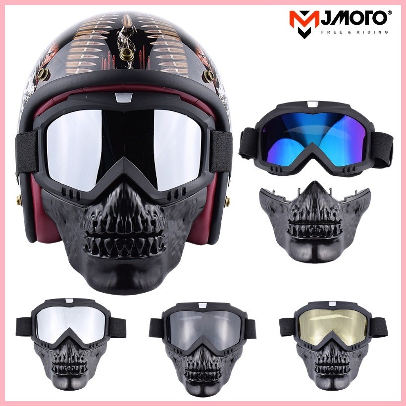Motorcycle Face Mask Vintage Open Face Helmet Mask Anti-UV Dust Helmets ...