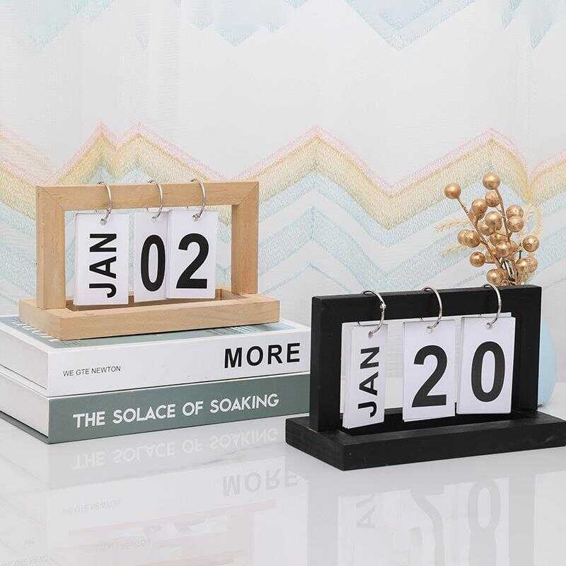 Nordic Style Flip Calendar Wooden Calendar Desk Calendar Ornaments ...