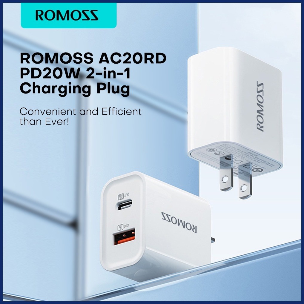 Romoss AC20RD Fast Charger + PD 20W US Plug Adapter Quick Charge 4.0 3. ...