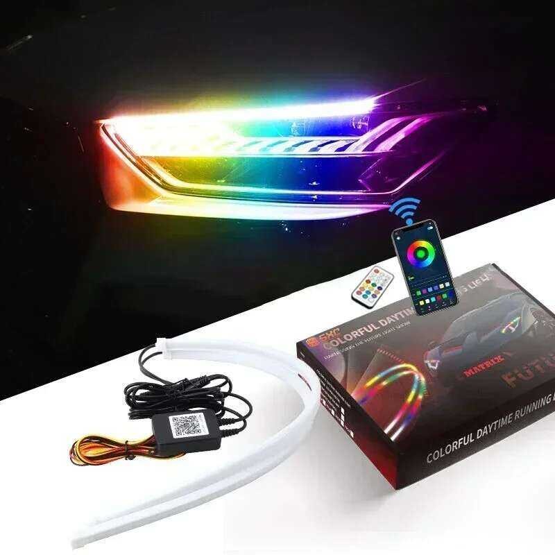 DRL 12V Car LED Daytime Running Light APP Control Flexible RGB Symphony ...