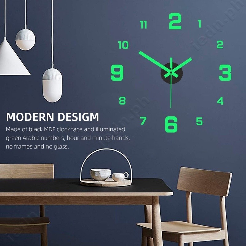 3D Luminous Wall Clock Sticker Frameless Silent Clock DIY Home Decor ...