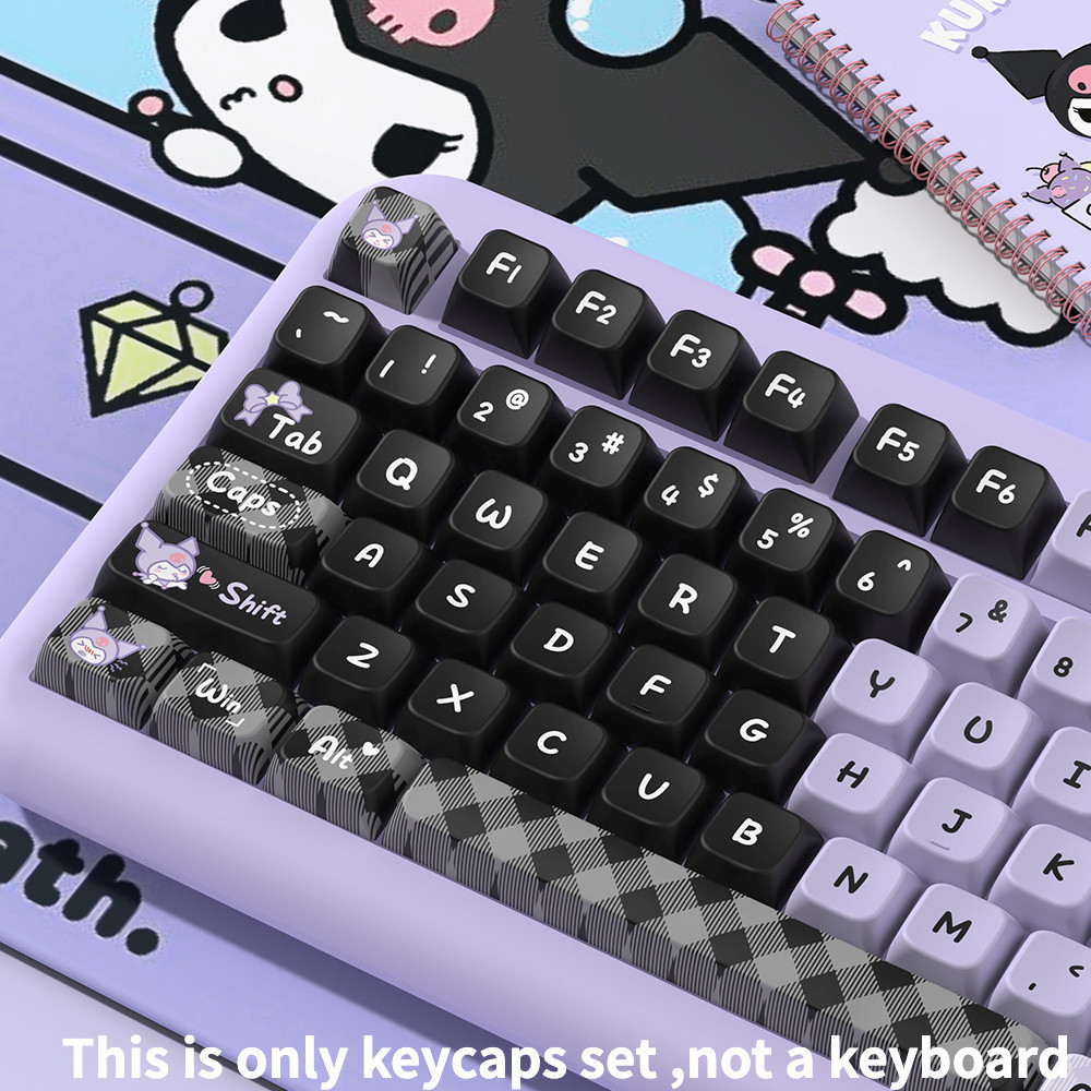 Kuromi Cute Pass Black Pink Purple Keycaps MDA Height Alice Alice 80 ...