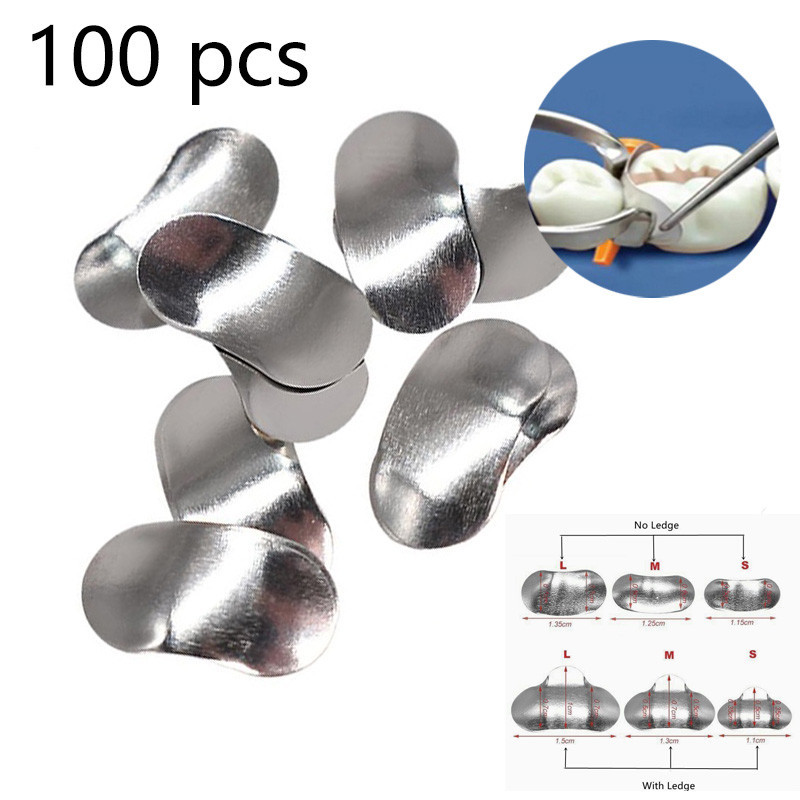 100Pcs Dental Sectional Contoured Matrices Metal Matrix Bands S/M/L ...