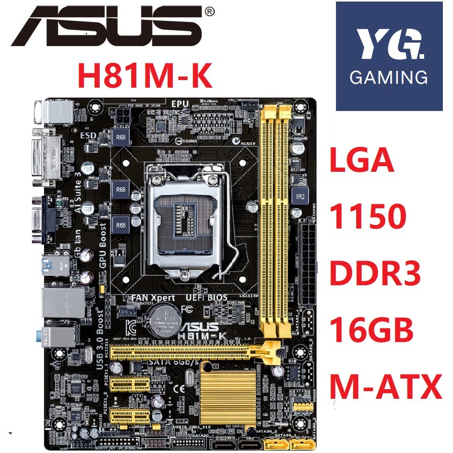Asus H81M-K Desktop Motherboard H81 Socket LGA 1150 i3 i5 i7 DDR3 16G ...