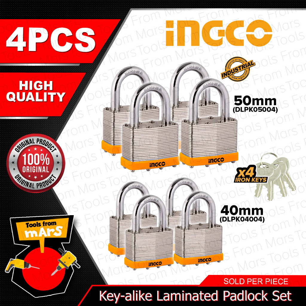 INGCO 4PCS Key Alike Laminated Padlock 40MM | 50MM Keyed Padlock ...