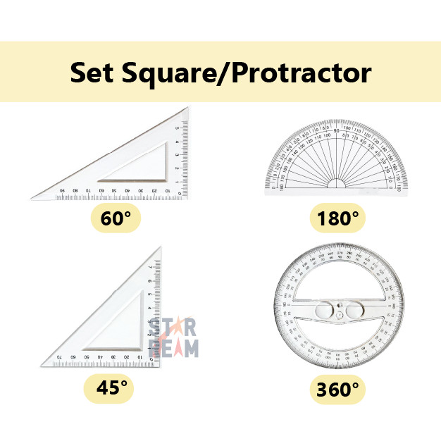Triangle Set Square 45 60 Protractor 180 360 Pembaris Jangka Sudut ...